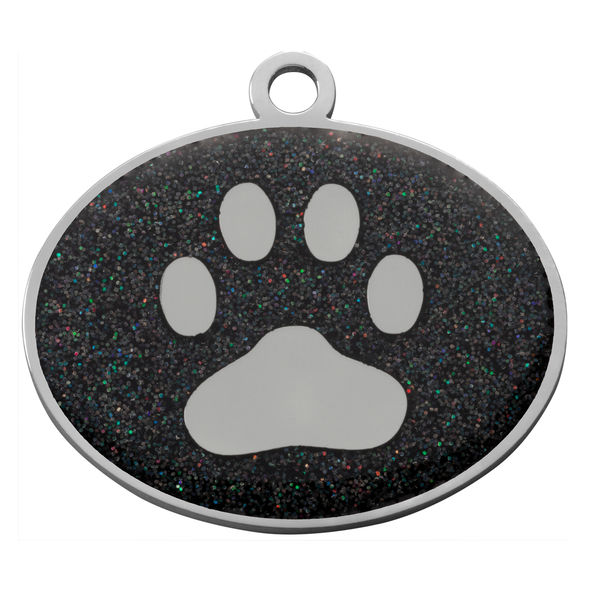 Black Glitter Oval Paw Pet Tag | Free Custom Engraving – Pet Tags UK
