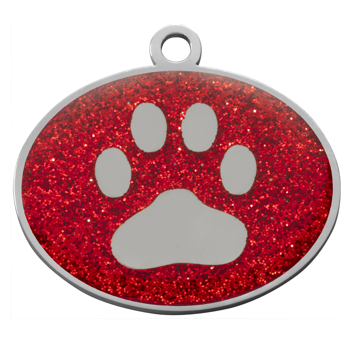 Red Glitter Oval Paw Pet Tag | Free Engraving and Post – Pet Tags UK